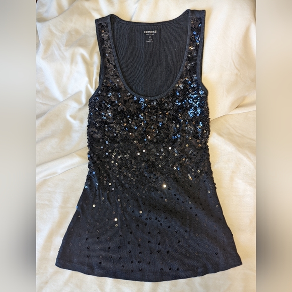 Express | Tops | Express Sexy Basic Black Sequin Sparkle Rib Knit Tank ...